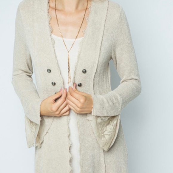 Vocal | Sweaters | Cardigan With Lace Sleeves Vocal Usa | Poshmark